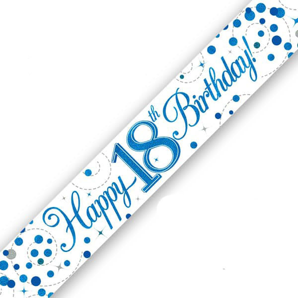 Happy 18th Birthday Blue Sparkling Fizz Banner — The Party Monster